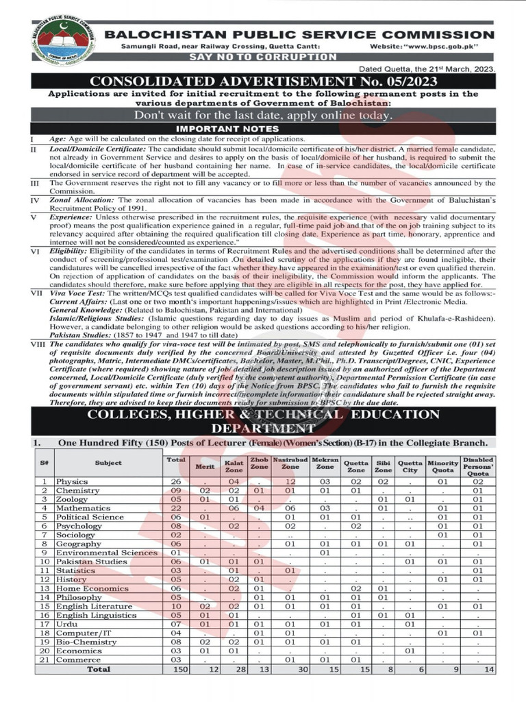 BPSC Advertisement No 5 2023 | PDF