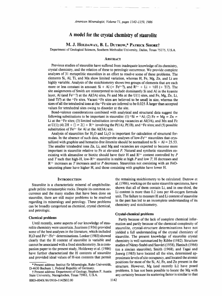 A Model For The Crystal Chemistry of Staurolite 1 | PDF | Iron | Minerals