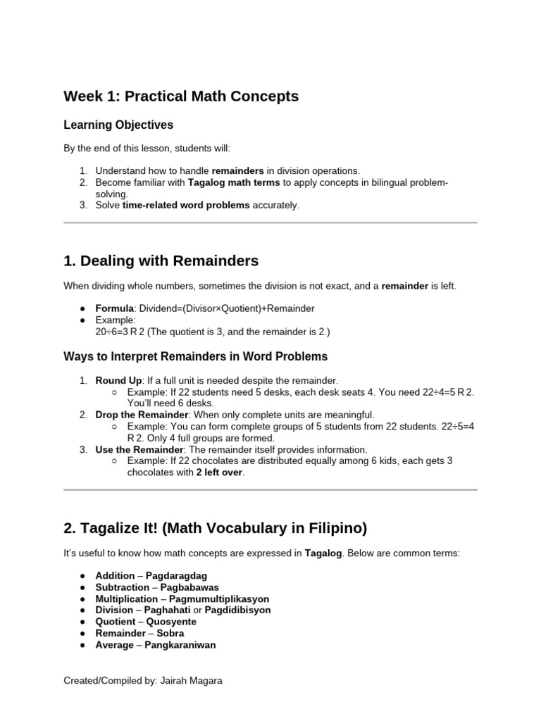Week 1 - Practical Math Concepts | PDF | Arithmetic | Mathematics