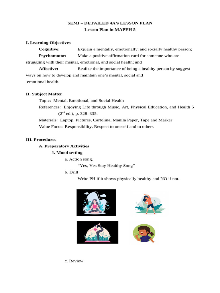 2a Paurco 4as Lessonplan | PDF | Mental Health | Lesson Plan