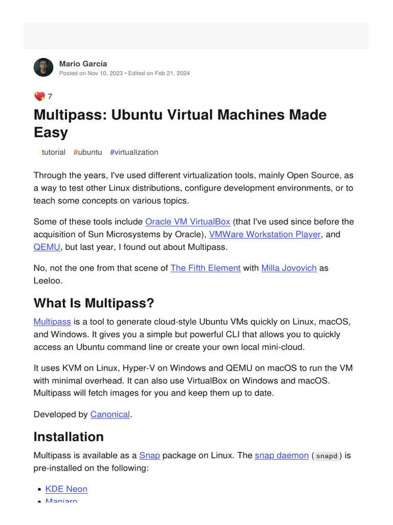 Multipass_ Ubuntu Virtual Machines Made Easy - DeV Community | PDF | Virtual Machine | Computer ...