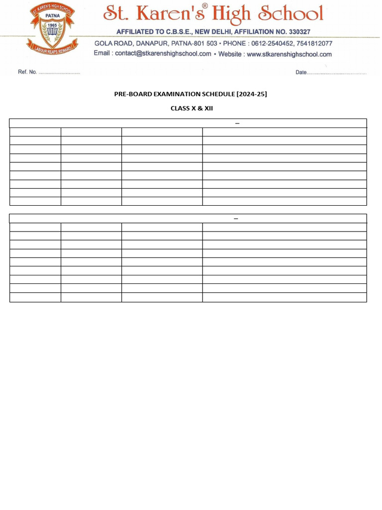 Pre-Board Exam Schedule 2024-25 | PDF
