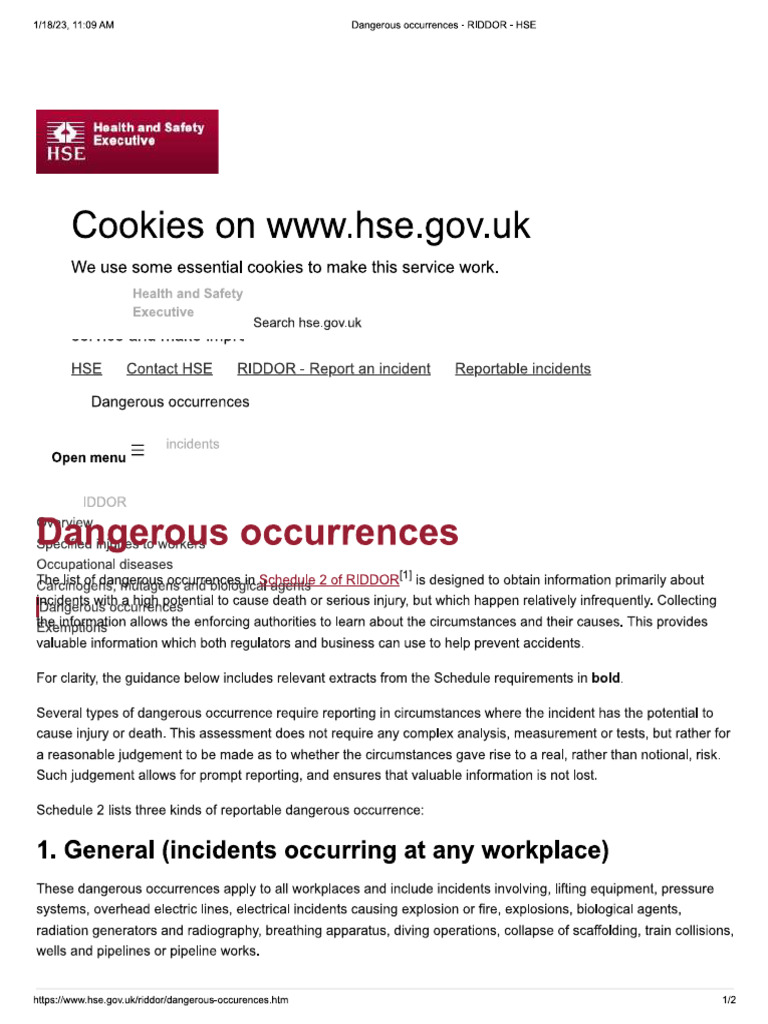 Dangerous Occurrences | PDF