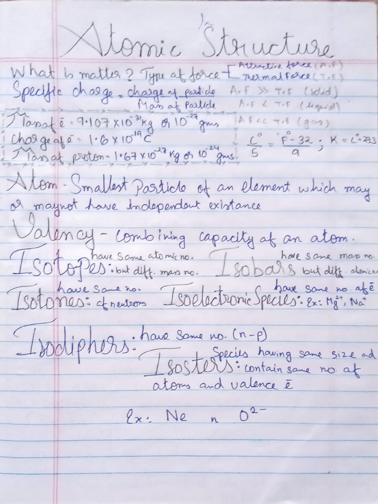 Atomic Structure Short Notes (1) | PDF