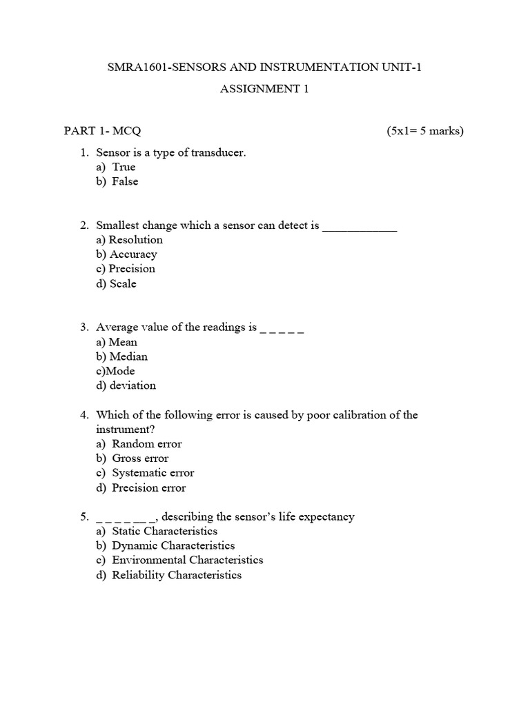Sensors and Instrumentation Assignment 1 | PDF