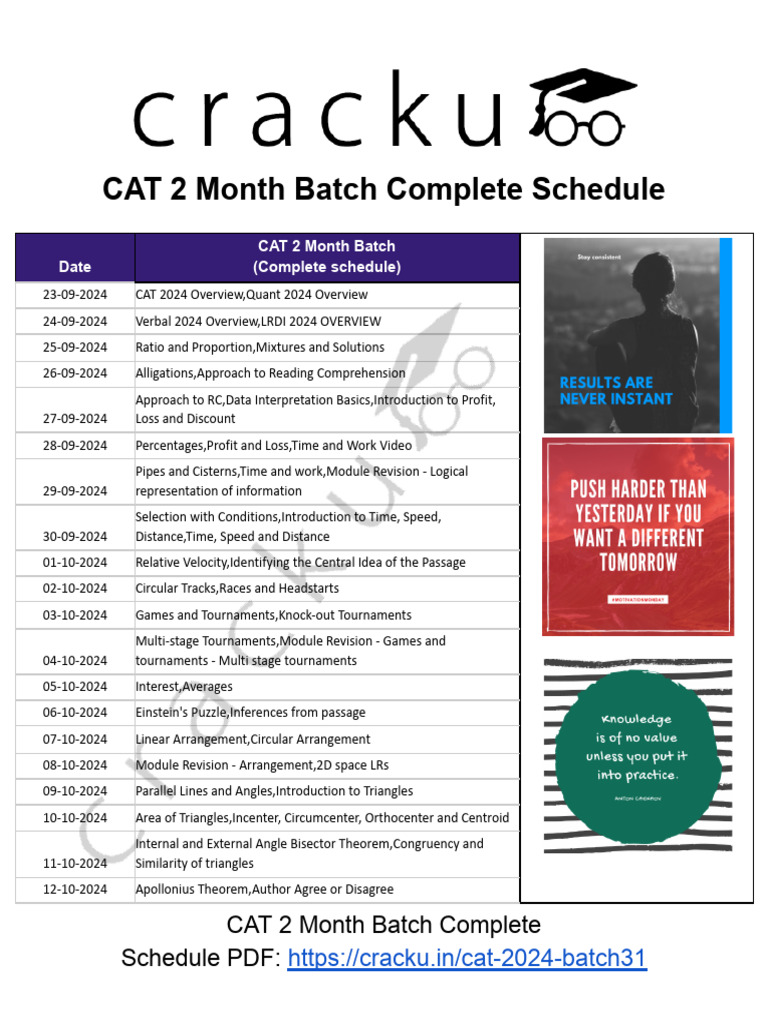 CAT 2024 Batch 31 Complete Schedule | PDF | Circle | Triangle