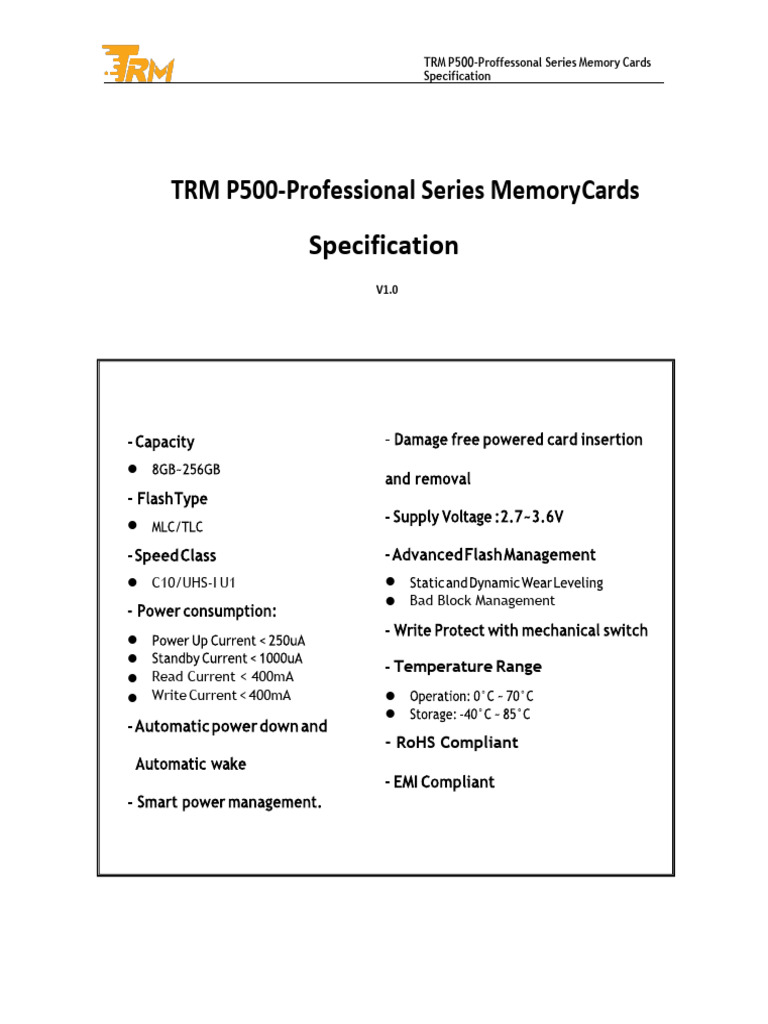 TRM P500 Professional SD Card Data Sheet | PDF | Recording Devices ...