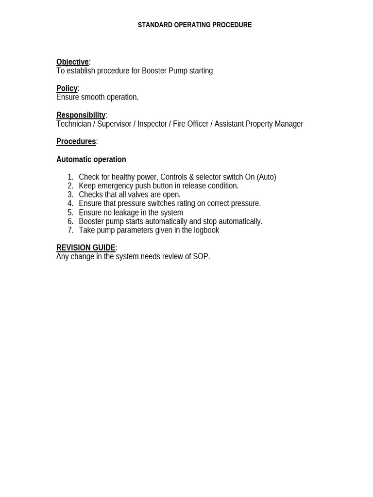 SOP Booster Pump | PDF