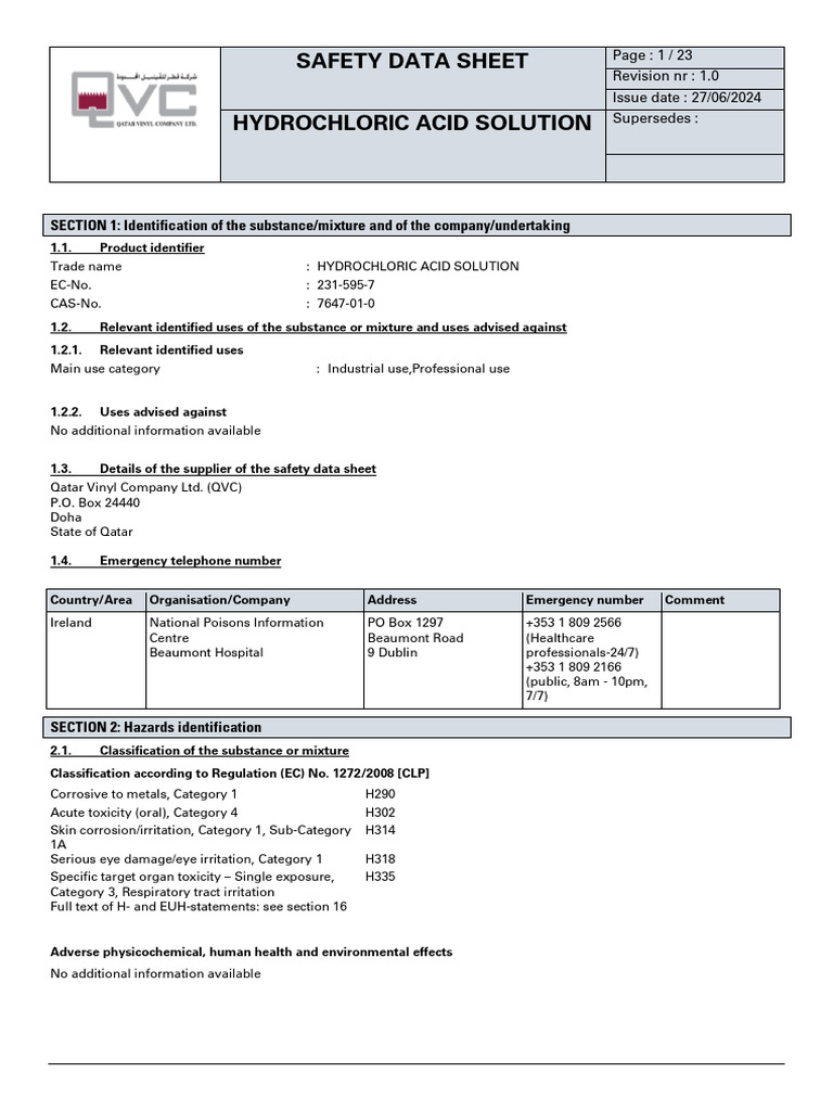 EN - SDS - HYDROCHLORIC ACID SOLUTION - SDS SGS GHS ANNEXII CLP ...
