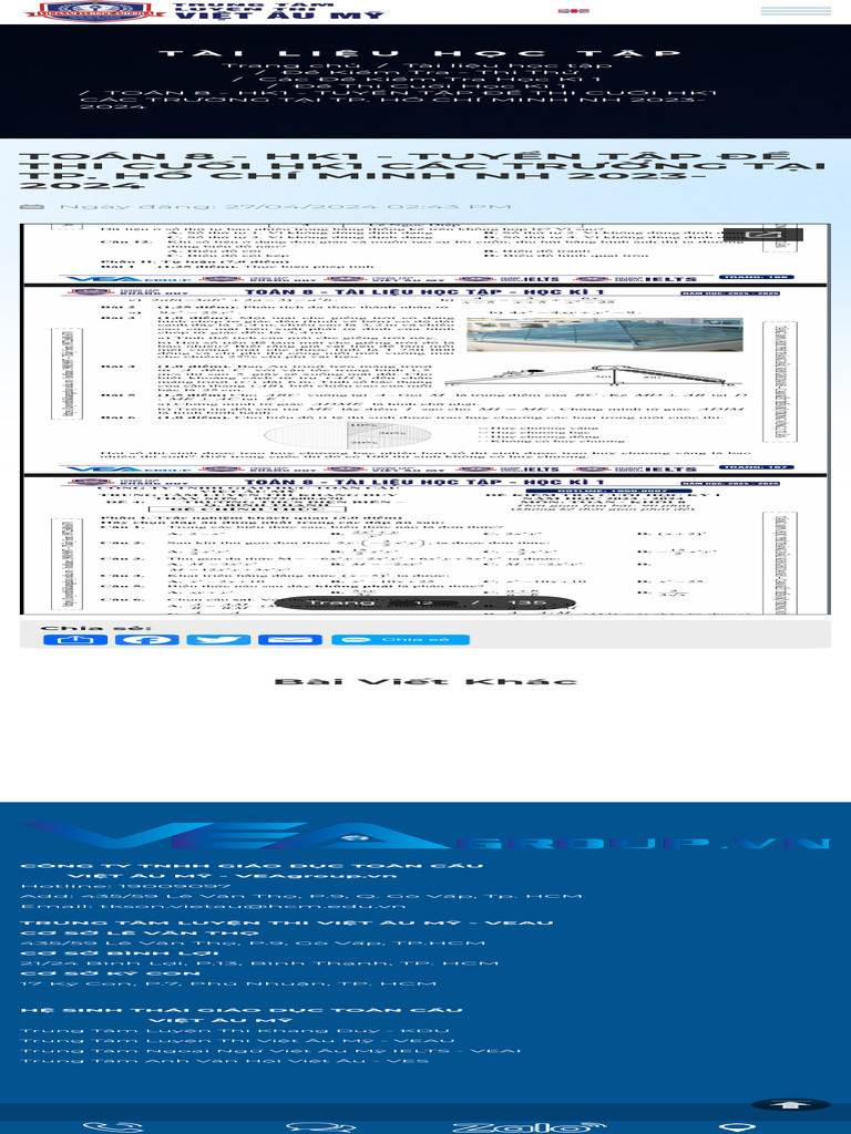 Toán 8 - HK1 - Tuyển Tập Đề Thi Cuối HK1 Các Trường Tại Tp. Hồ Chí Minh NH 2023-2024 3 | PDF
