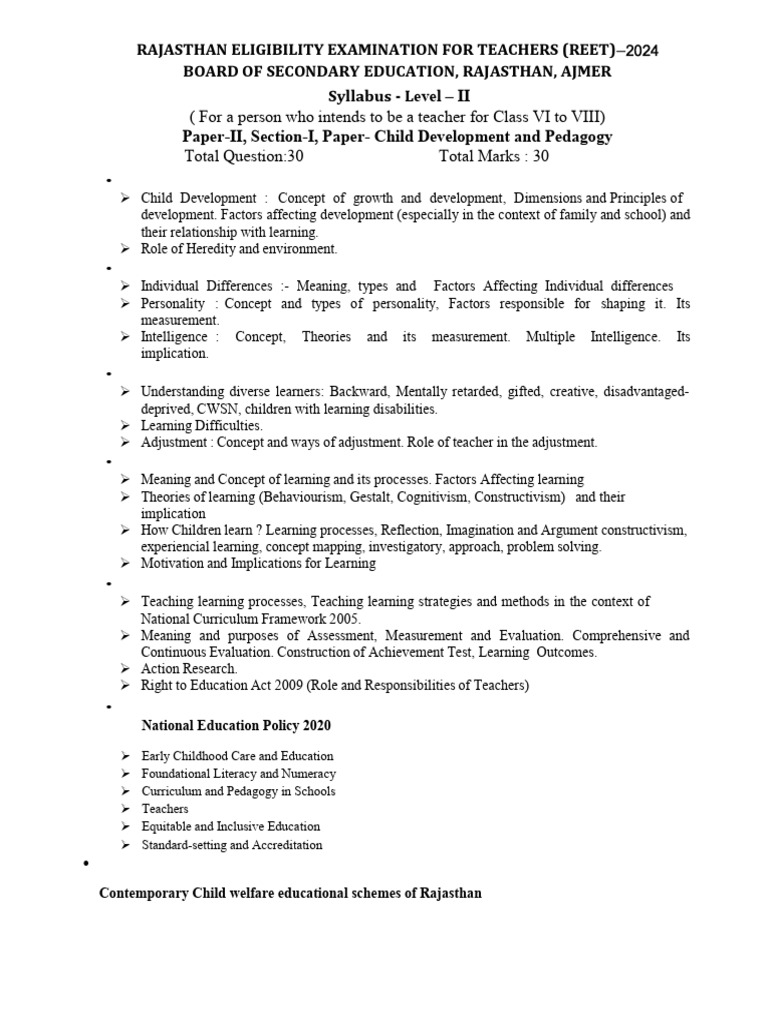 REET Pre Syllabus L2 | PDF | Learning | Constructivism (Philosophy Of Education)