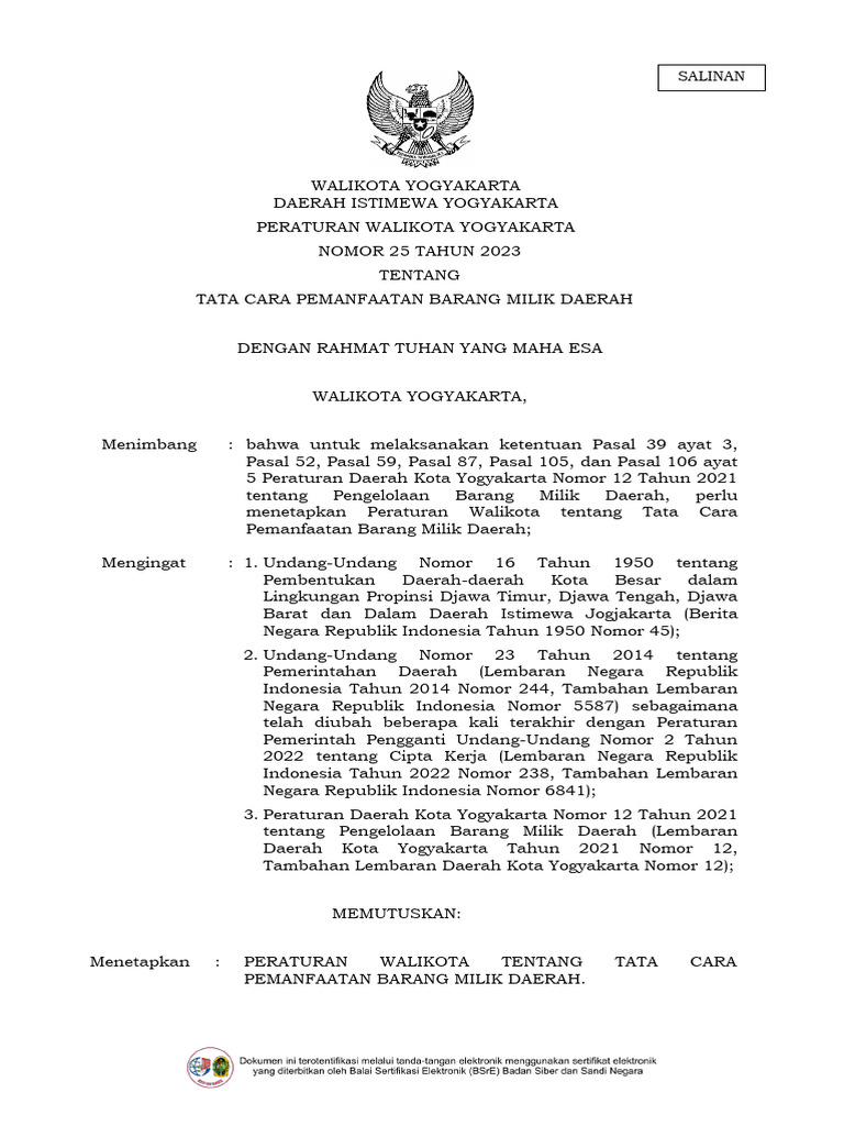 Perwal No 25 Tahun 2023 | PDF