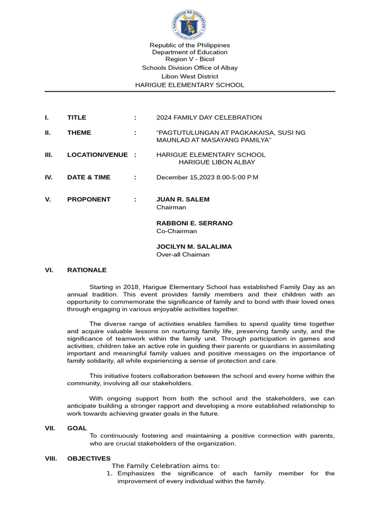 FAMILY DAY PROPOSAL 2023 | PDF