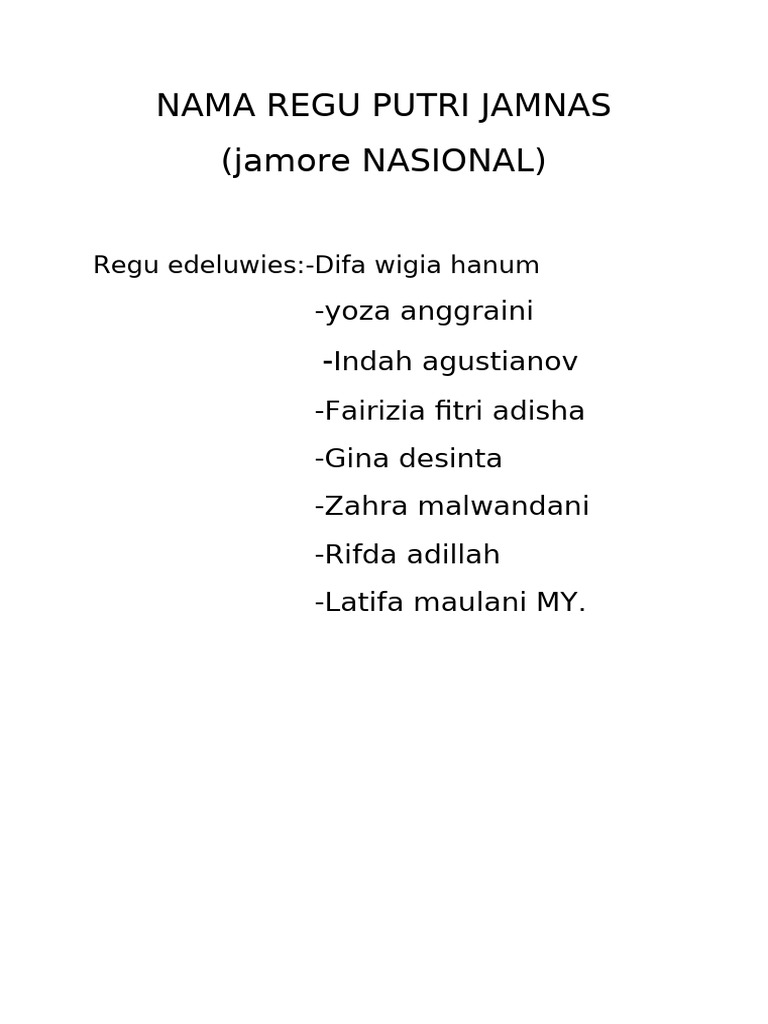 Nama Regu Putri Jamnas | PDF