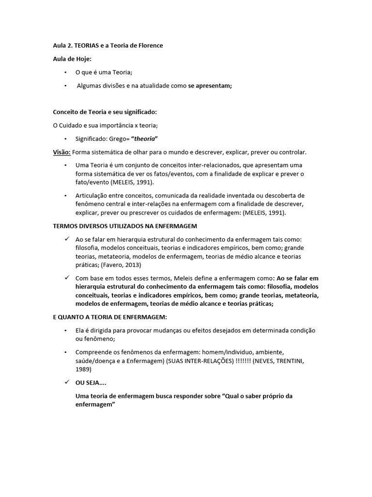 Aula - 2 - Teorias+Florence 2 | PDF | Teoria | Enfermagem