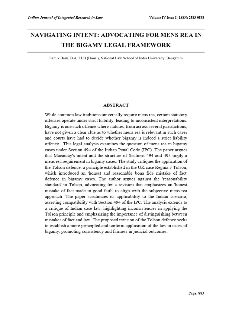 Navigating Intent Advocating For Mens Rea in The Bigamy Legal Framework ...
