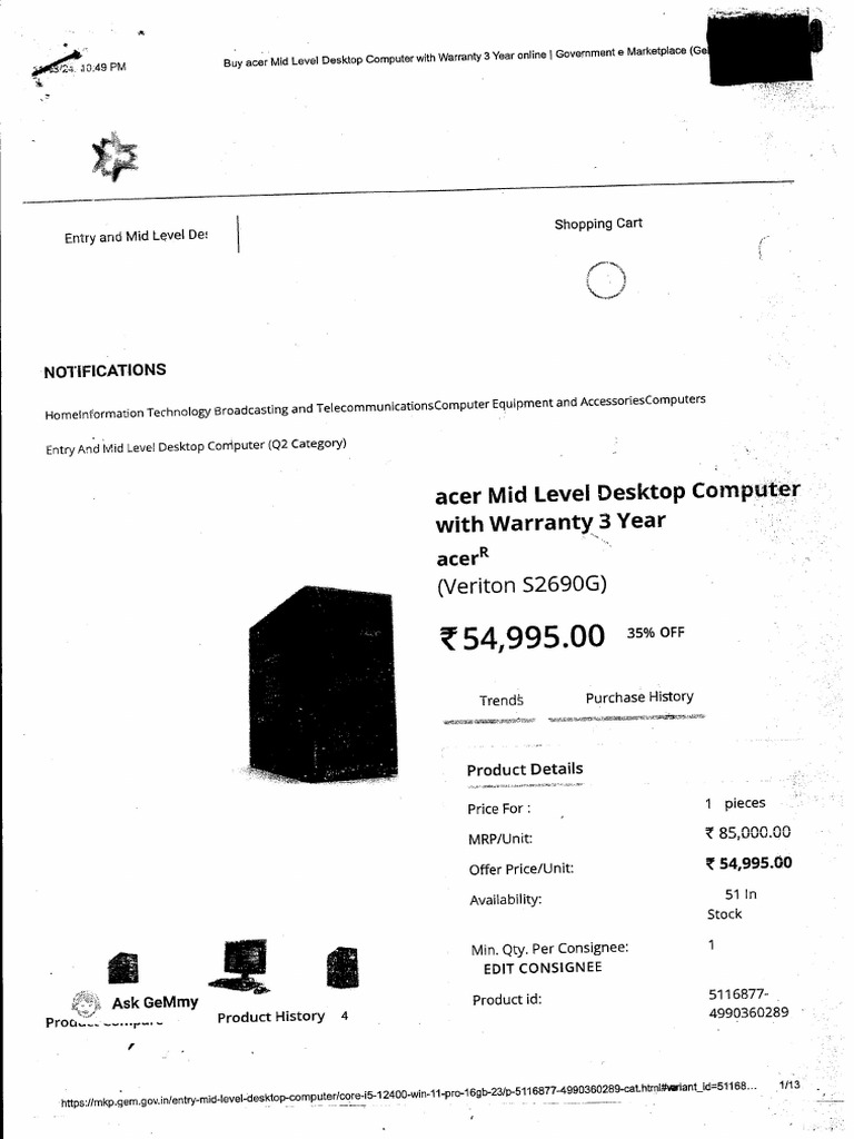 GeM Rate & Specifications | PDF