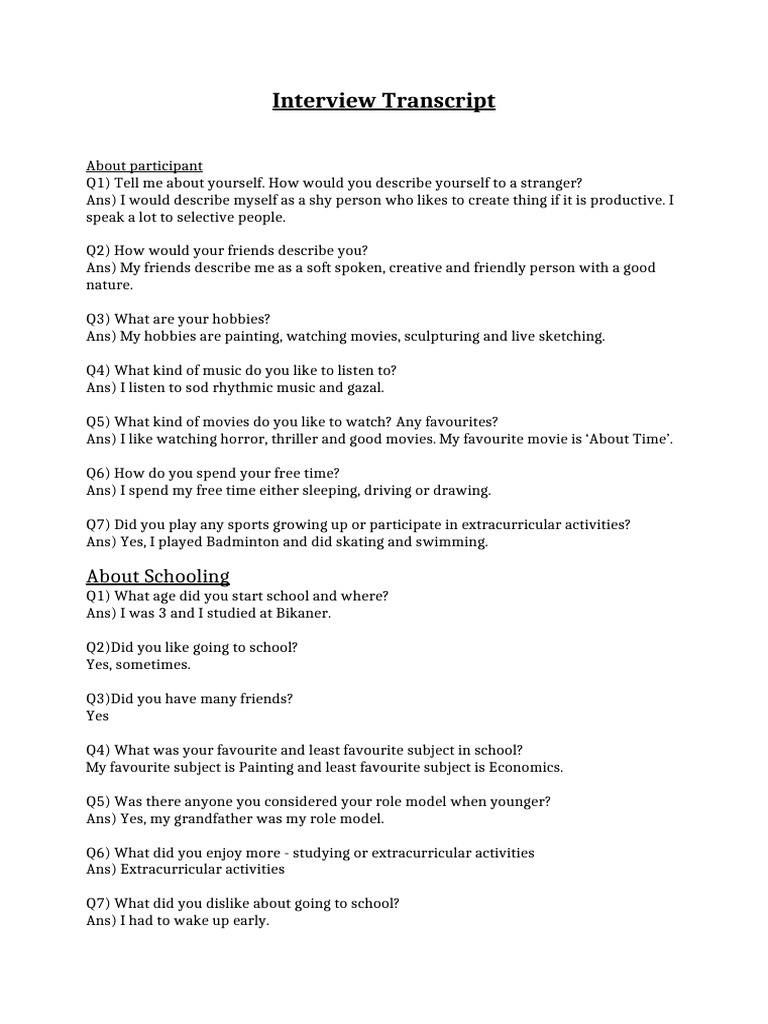 Interview Questions For Case Profile | PDF | Social Psychology