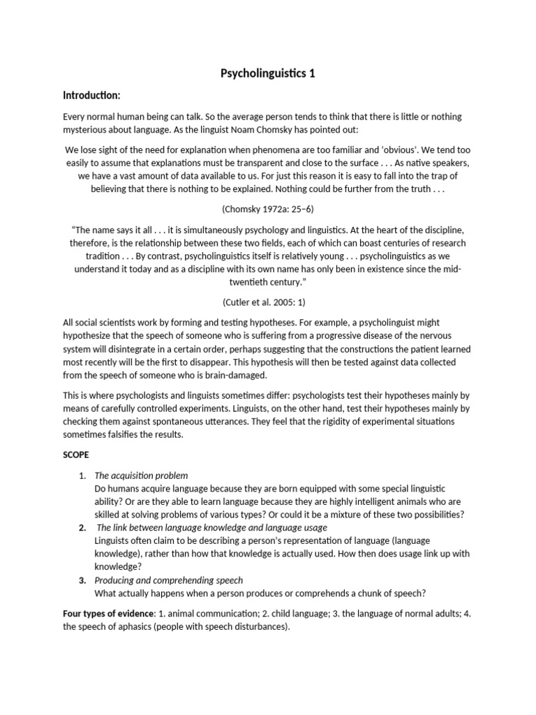 Psycholinguistics 1 Pdf Language Acquisition Speech