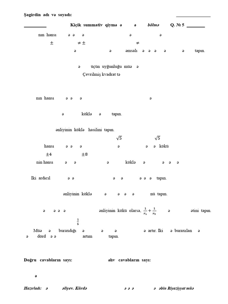 8 S Riyaziyyat KSQ 5 I-II Variant FRMAN VLYEV | PDF
