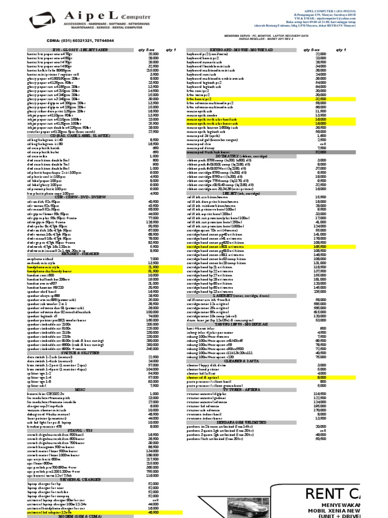 Price List (Aipel Computer) | PDF | Laptop | Wi Fi
