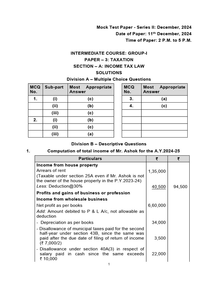 Paper-3 Taxation - Answer | PDF | Capital Gains Tax | Tax Deduction