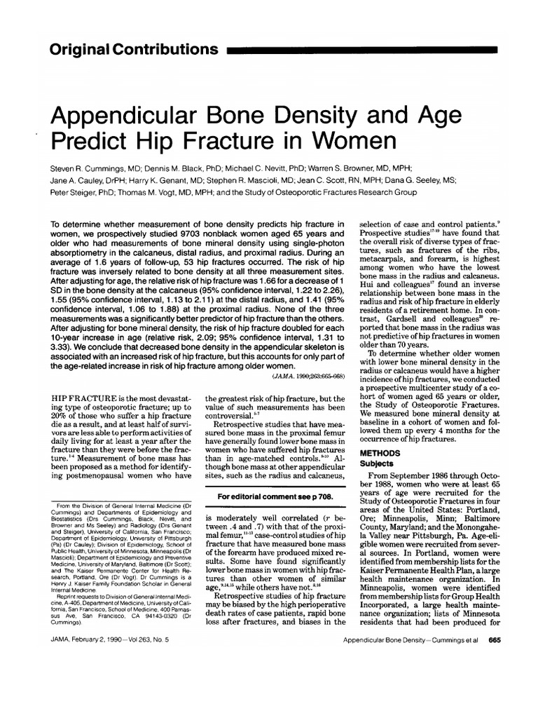 Appendicular Bone Density and Age Predict Hip Fracture in Women (866 Cited) | PDF | Osteoporosis ...