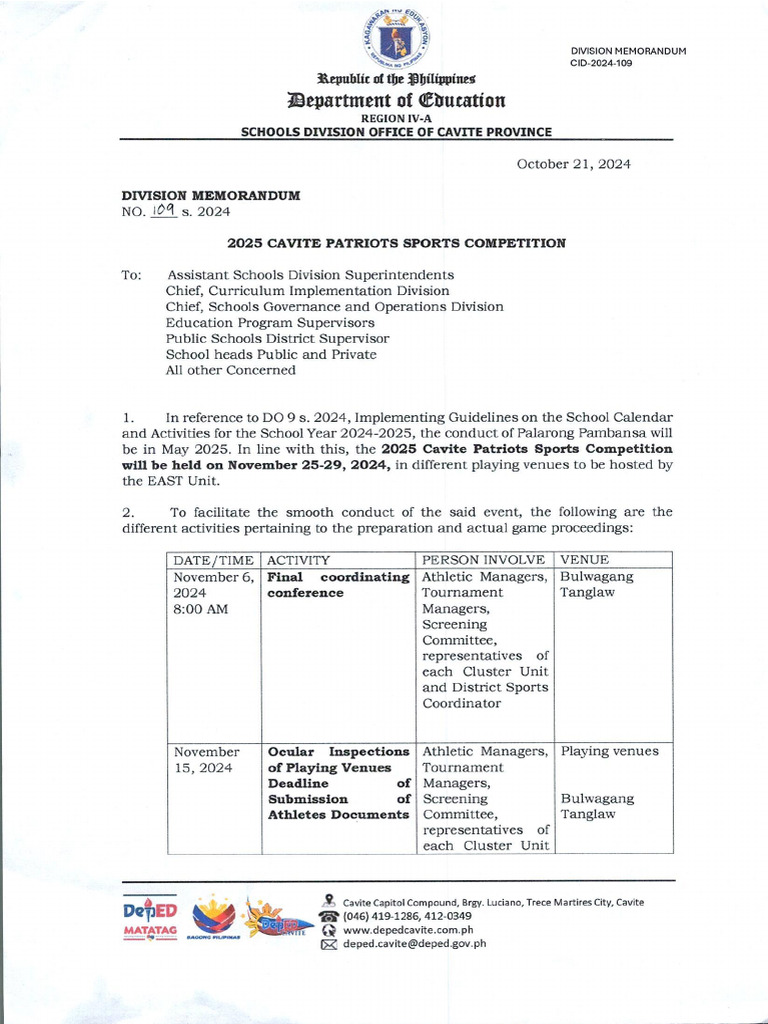 Cavite Patriots Sports Competition 2025 | PDF