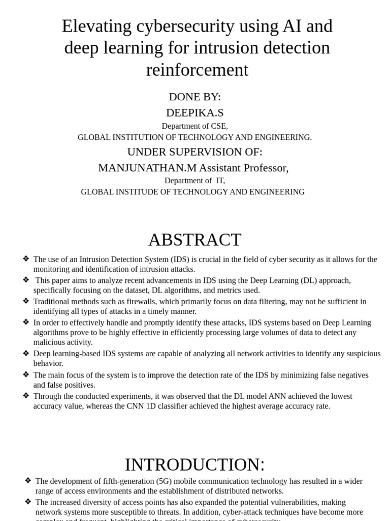 Elevating Cybersecurity Using AI and Deep Learning For Intrusion Detection Reinforcement | PDF ...