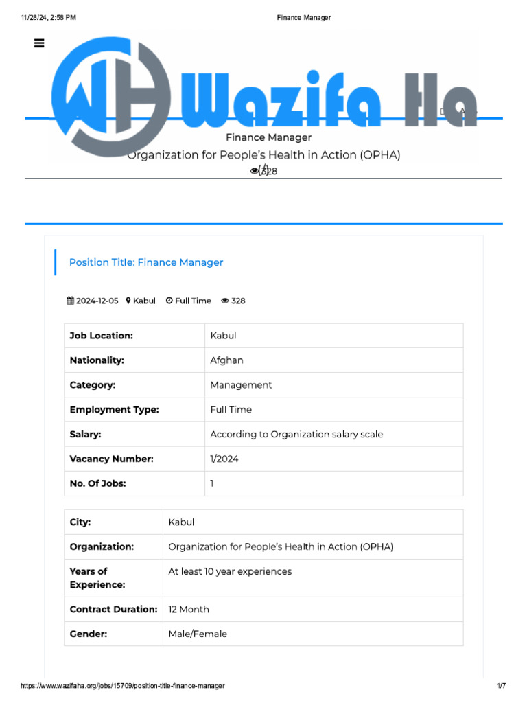 Finance Manager - OPHA | PDF