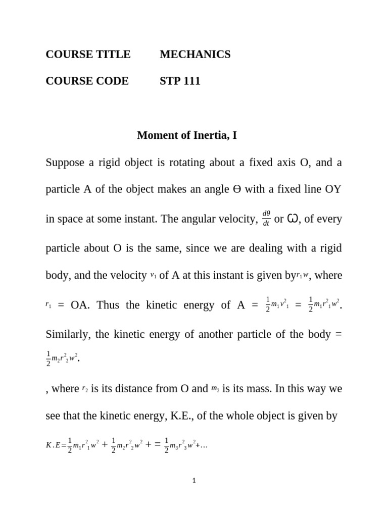 mechanics stp 111 | PDF | Rotation Around A Fixed Axis | Angular Momentum