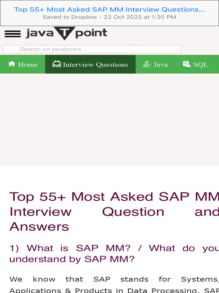 Top 55+ Most Asked SAP MM Interview Questions and Answers (2022) - JavaTpoint | PDF