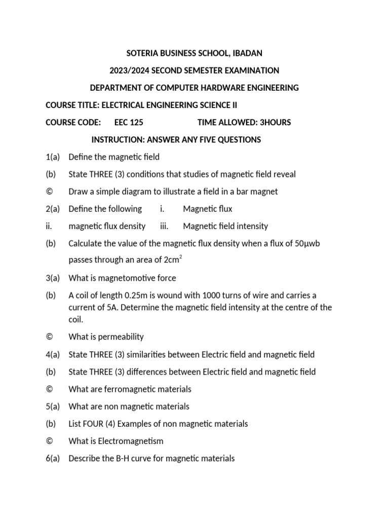 Eec 125-Engineering Science 2 | PDF