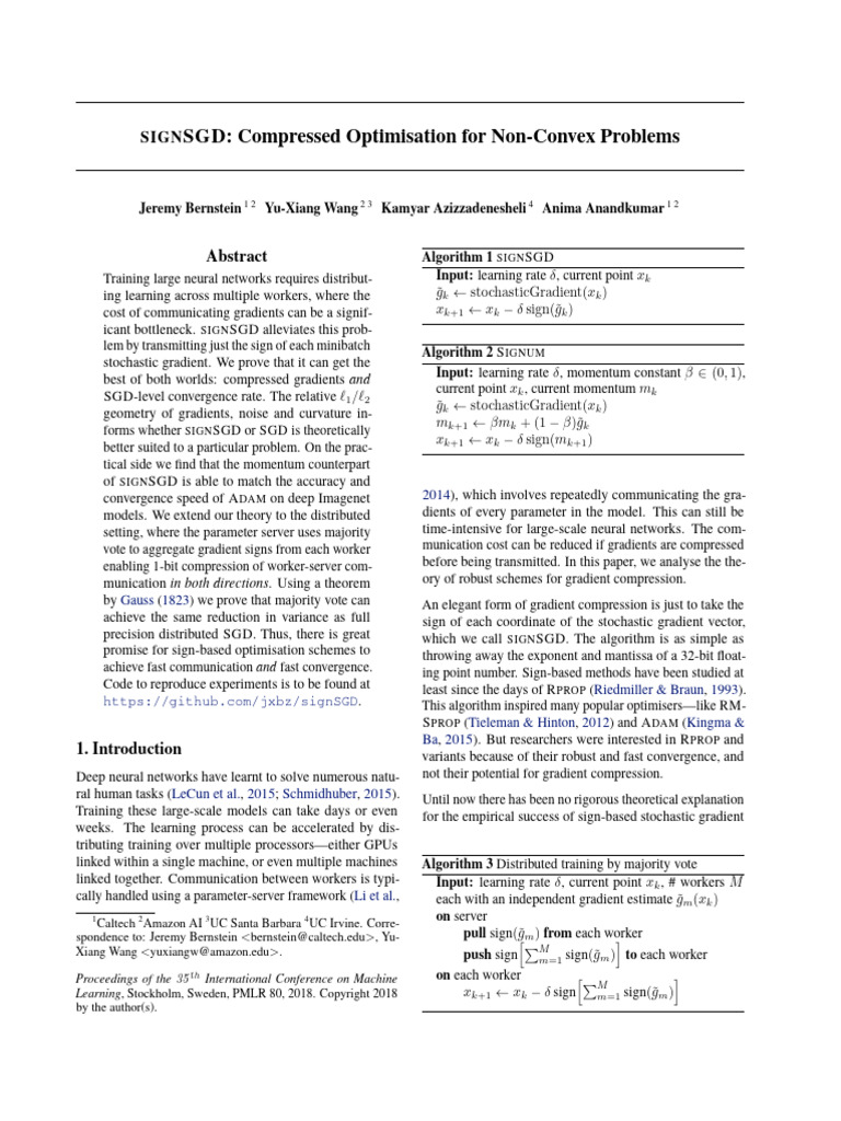 SIGNSGD - Compressed Optimisation For Non-Convex Problems | PDF | Bias ...