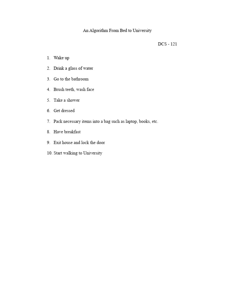 An Algorithm From Bed to University | PDF