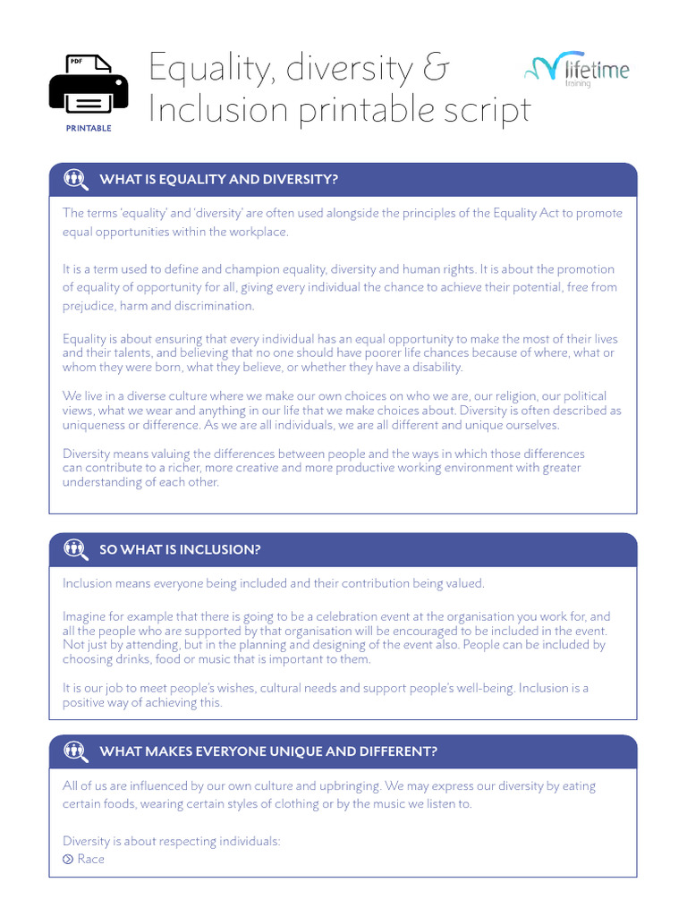 Equality, Diversity and Inclusion (SCRIPT) v3 (FR4697) | PDF | Social ...