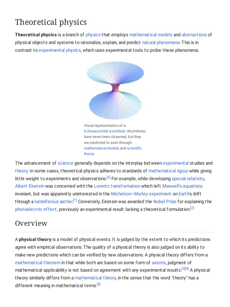 Theoretical Physics Overview and Concepts | PDF | Theory | Theoretical ...