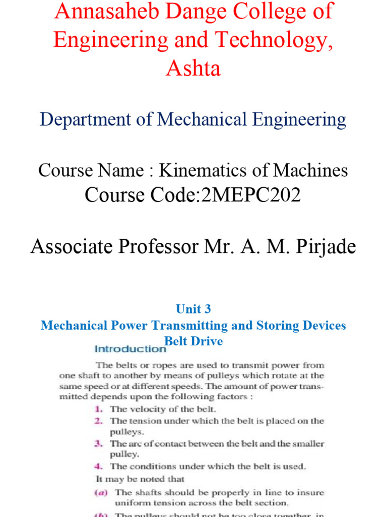Department of Mechanical Engineering: Course Name: Kinematics of Machines | PDF