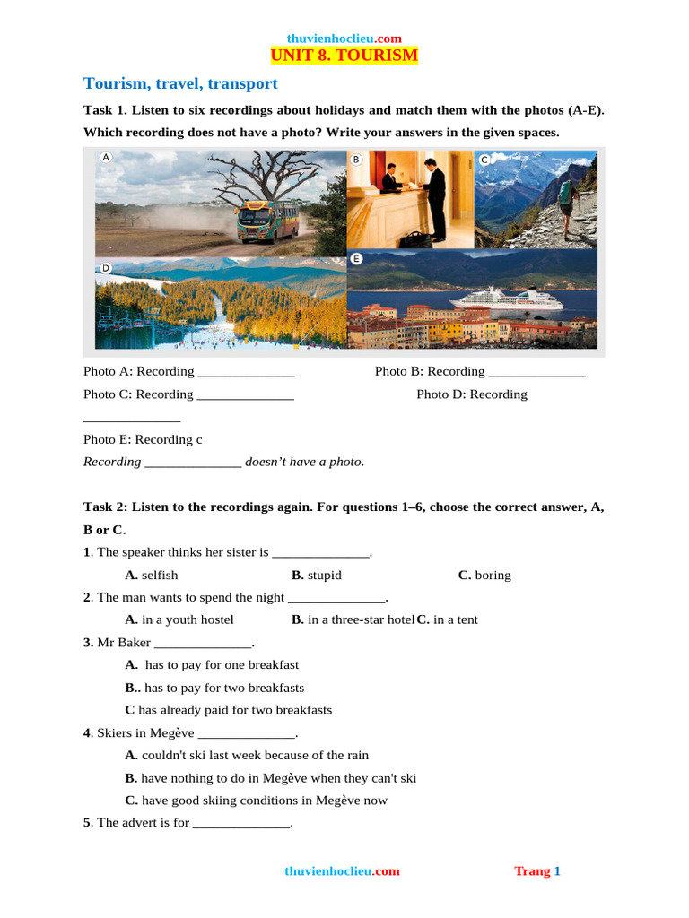 Unit 8: Tourism Activities and Tasks | PDF
