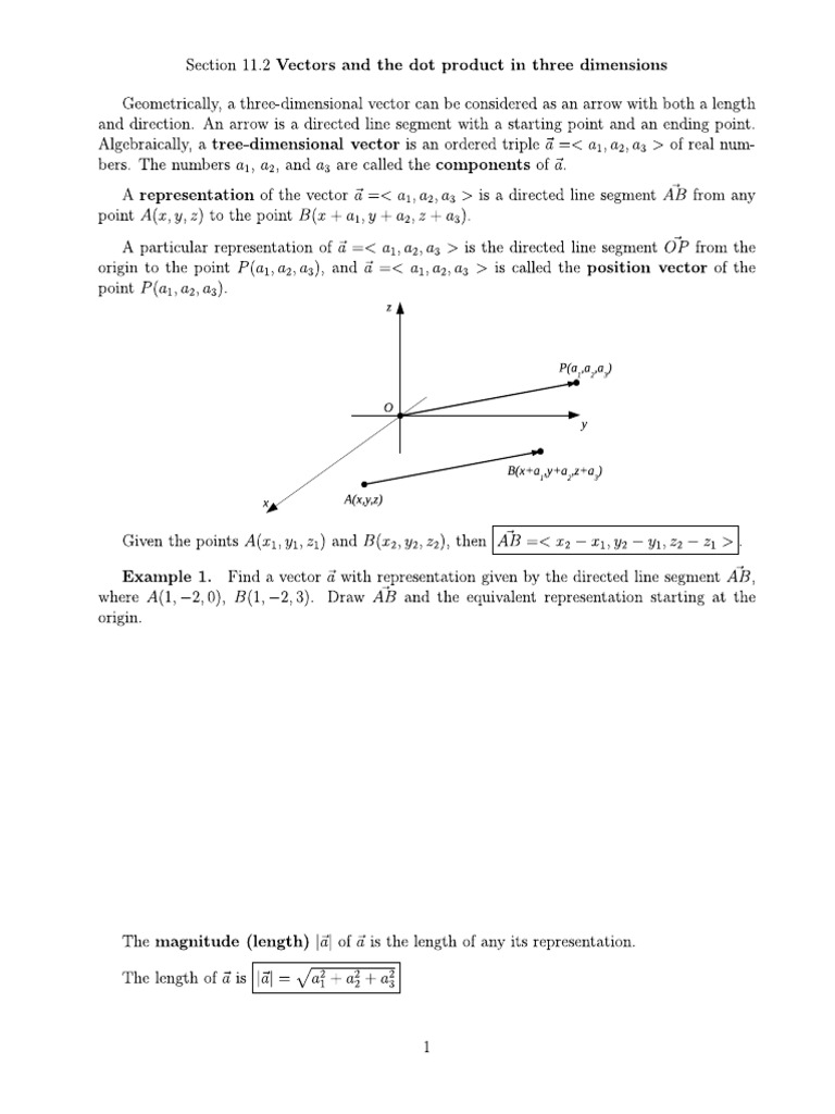 Dot Product in Three Dimensions | PDF