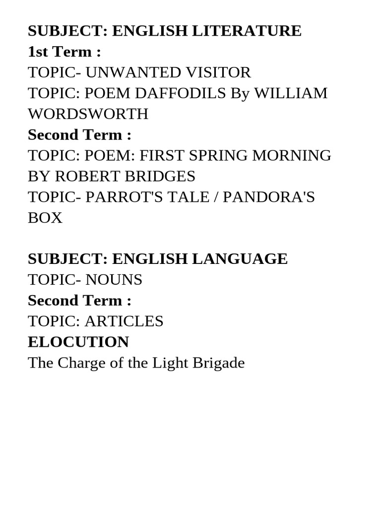 All Subject Class 6 Syllabus | PDF
