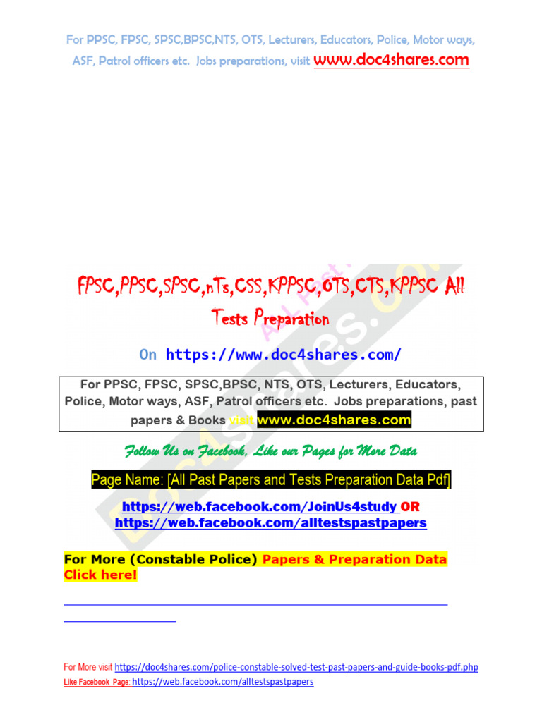 Punjab Police Constable Past Papers 2024 | PDF | Inspector | Criminal ...