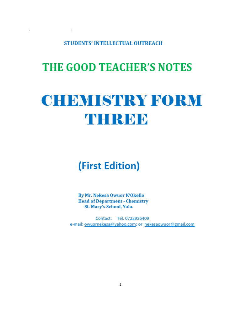 The Good Teacher's Notes - Chem F3-1 | PDF | Gases | Sodium Hydroxide