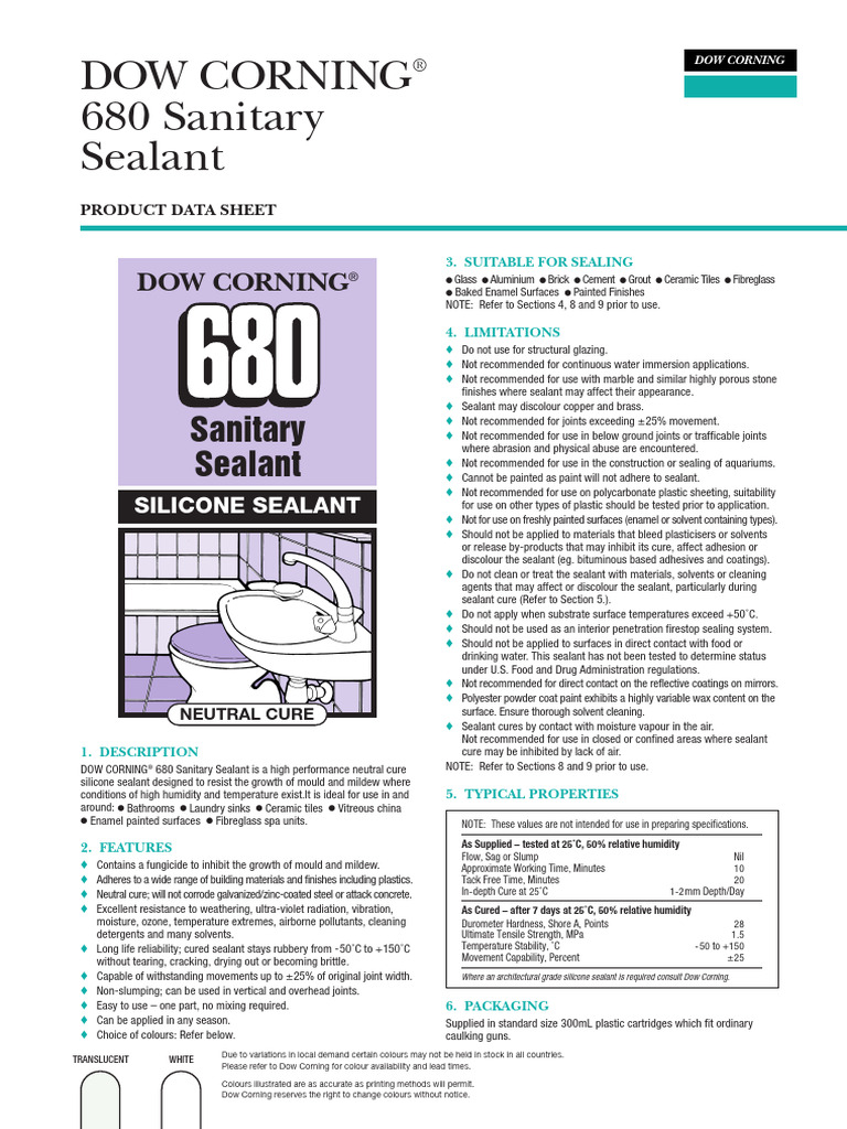 Dow Corning 680 Sanitary Silicon Sealant | PDF | Silicone | Paint