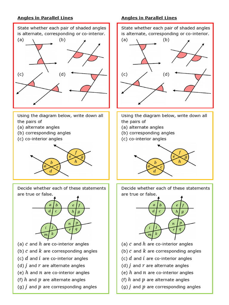 Angles in Parallel Lines Practice Strips | PDF