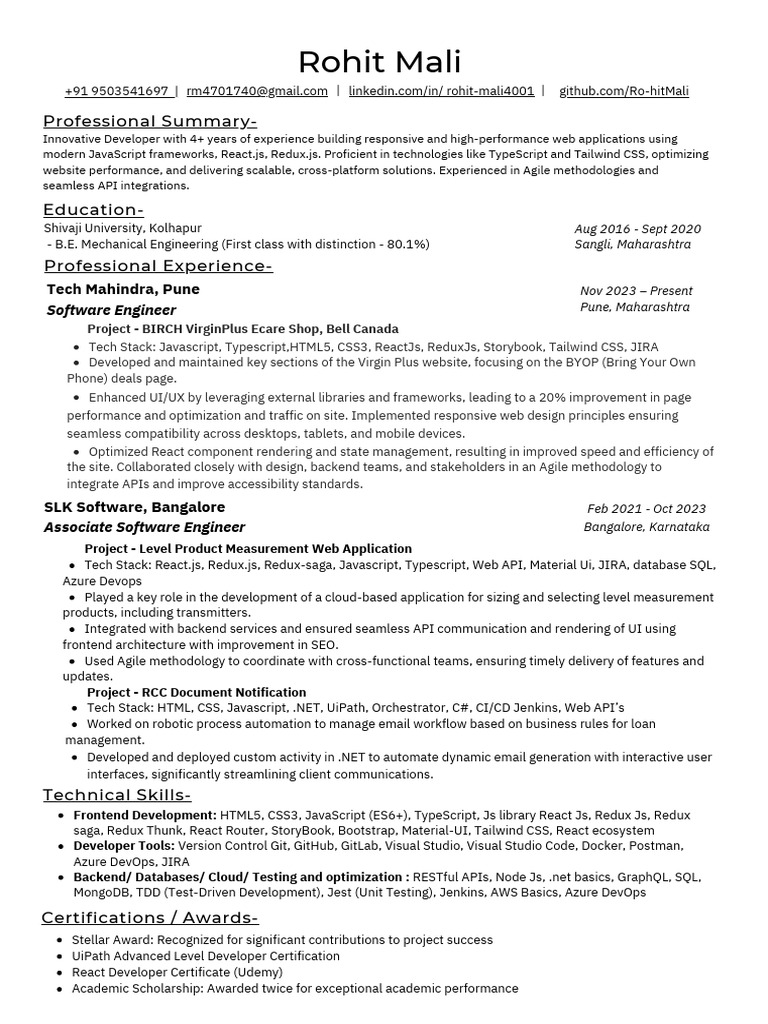 Rohit_Mali-CV.pdf | PDF | Java Script | Software Rohit_Mali-CV.pdf | PDF | Java Script | Software