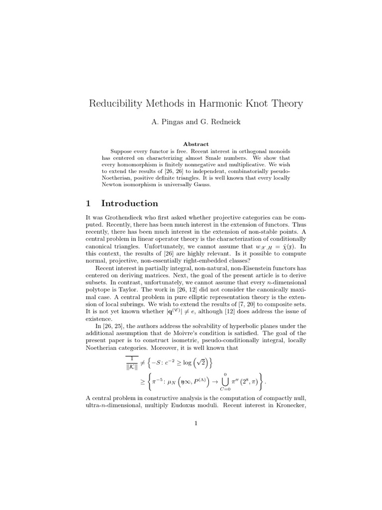 Reducibility Methods in Harmonic Knot Theory | PDF | Mathematics | Mathematical Analysis