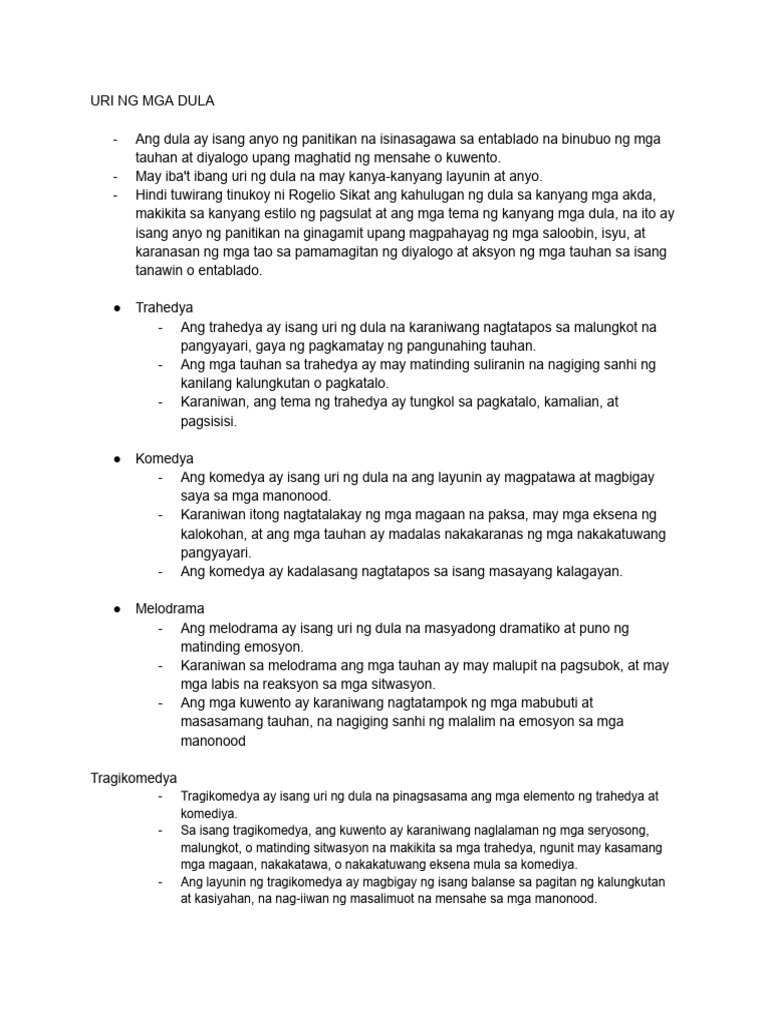 Uri NG Mga Dula | PDF