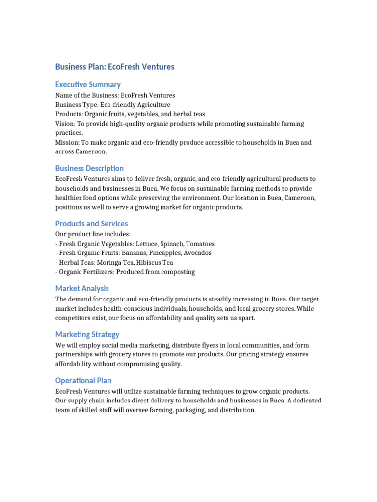 EcoFresh Ventures Business Plan | PDF