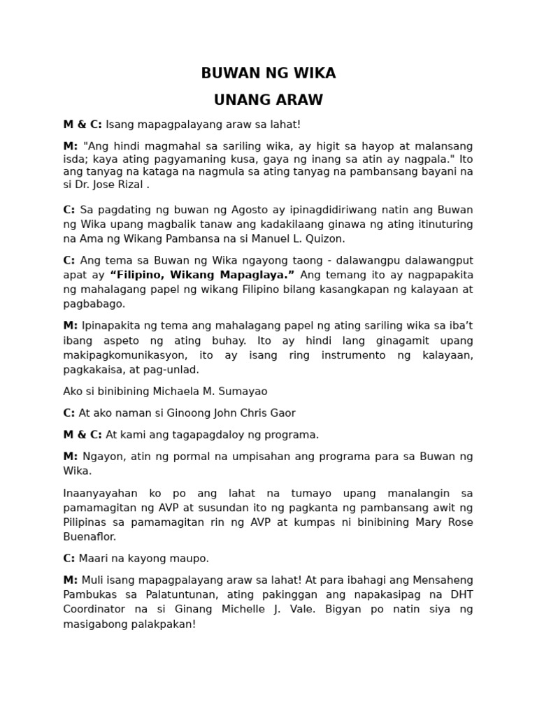 BUWAN NG WIKA - Final Iskrip | PDF